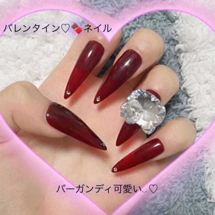 Sheinのネイル・ネイルケア ネイルパーツ&ネイルチップスタンド&ジェルネイルを使った口コミ バーガンディネイル💅+キティ🐱ネイル💅 By