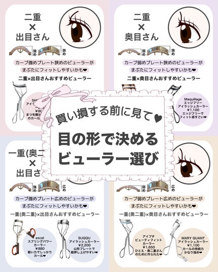 Excel・マキアージュ・shiseido・コージー・suqqu・アイプチ®・ririmewのビューラーを使った口コミ くるんと上向き美