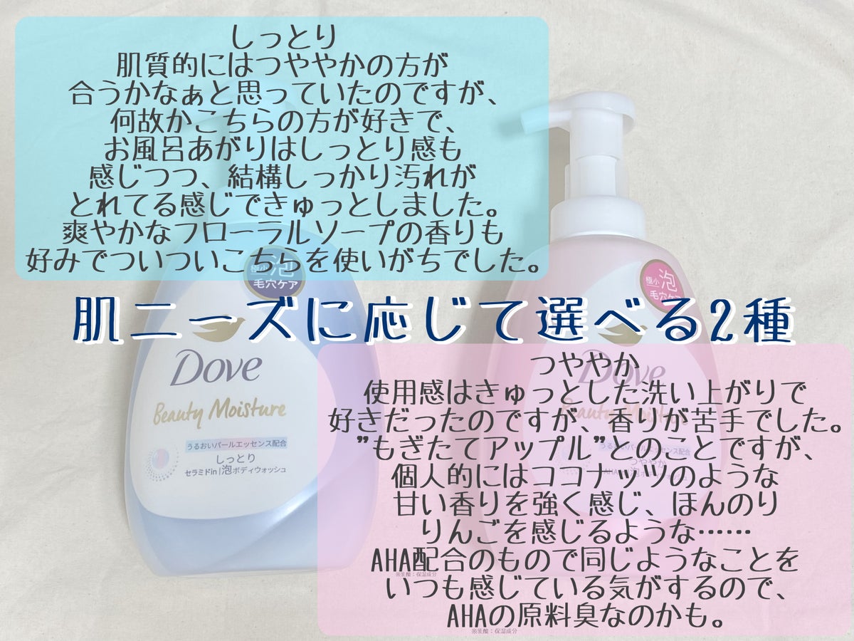 ダヴのボディソープ ビューティーモイスチャー 泡ボディウォッシュ しっとり 他、2商品を使った口コミ ダヴビューティーモイスチャー 泡ボディ