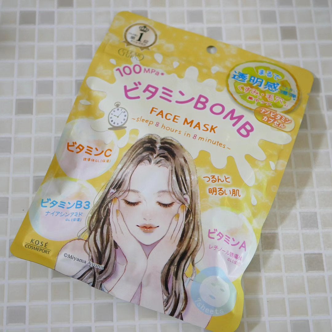 ビタミンbombマスク|クリアターンの口コミ まるで透明感爆弾! 多種のビタミン配合で、「くすみ※1」・「毛穴※2」悩みを集中リペア