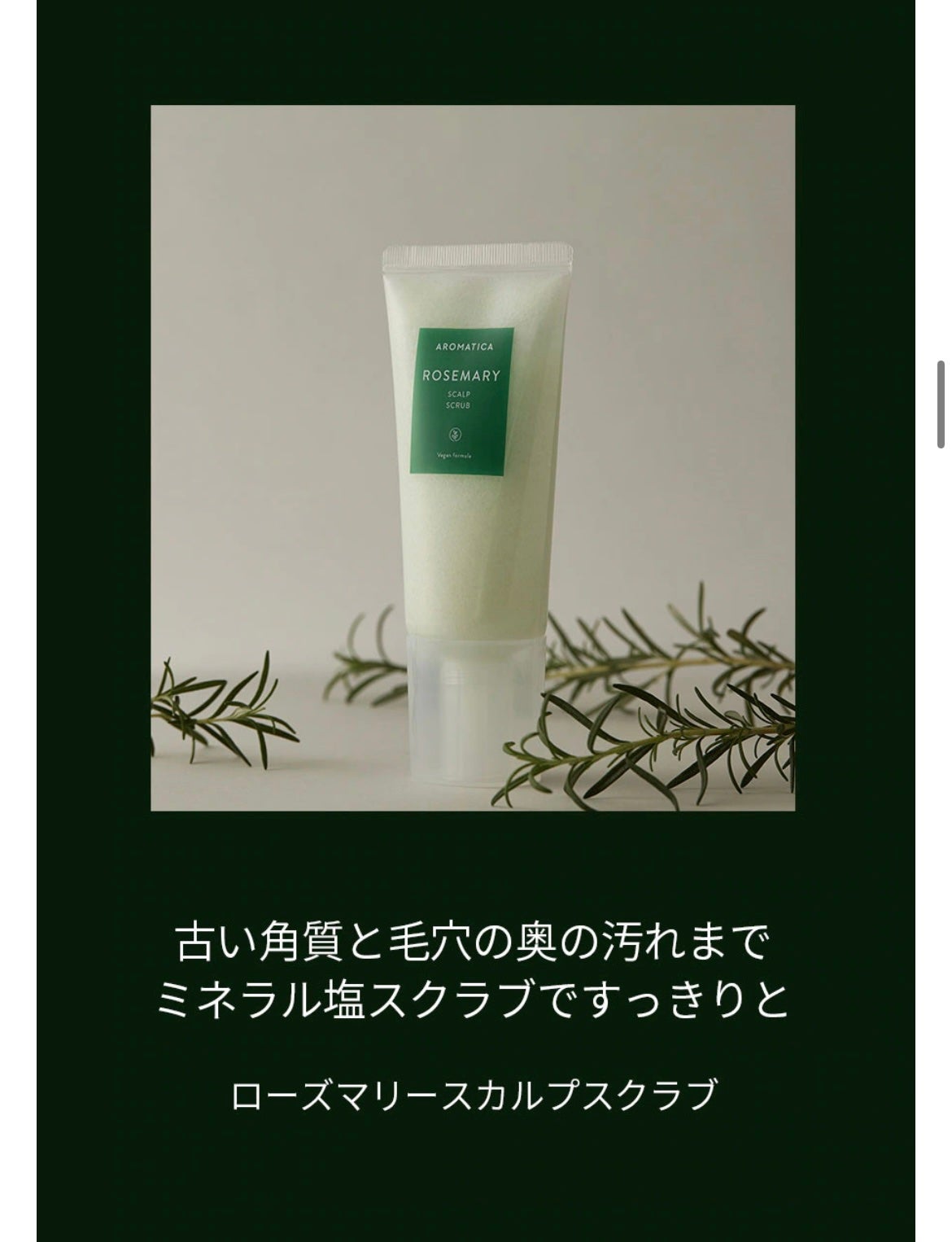 ローズマリー スカルプスクラブ|aromaticaの口コミ とてもいい! まずジャリジャリ感がコレコレ!って感じだし匂いもスーってする