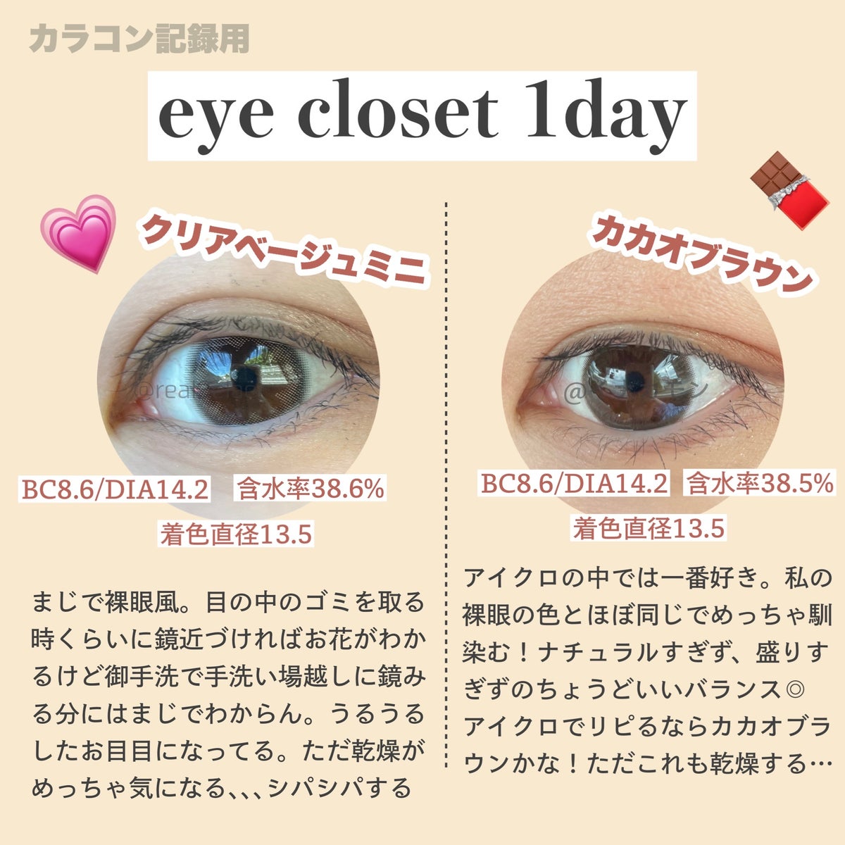 Eye Closetのカラーコンタクトレンズ Eye Closet 1day(アイクローゼット ワンデー)他、2商品を使った口コミ カラコン