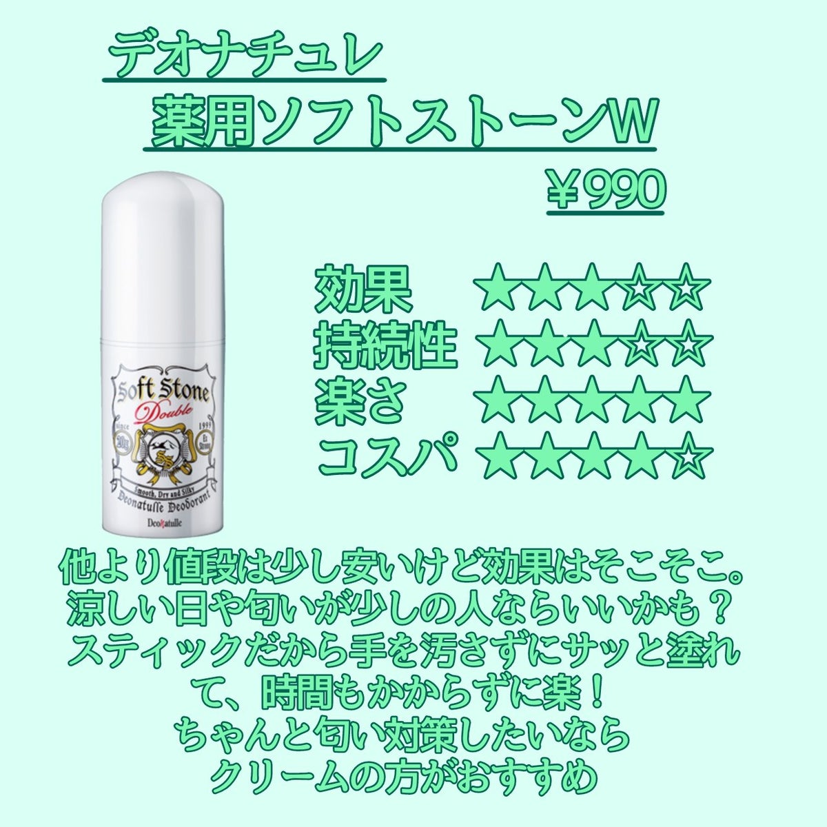 デオナチュレのデオドラント・制汗剤 薬用ソフトストーンw他、2商品を使った口コミ 夏には欠かせない脇のにおいケア🎐 By りんご乾燥肌