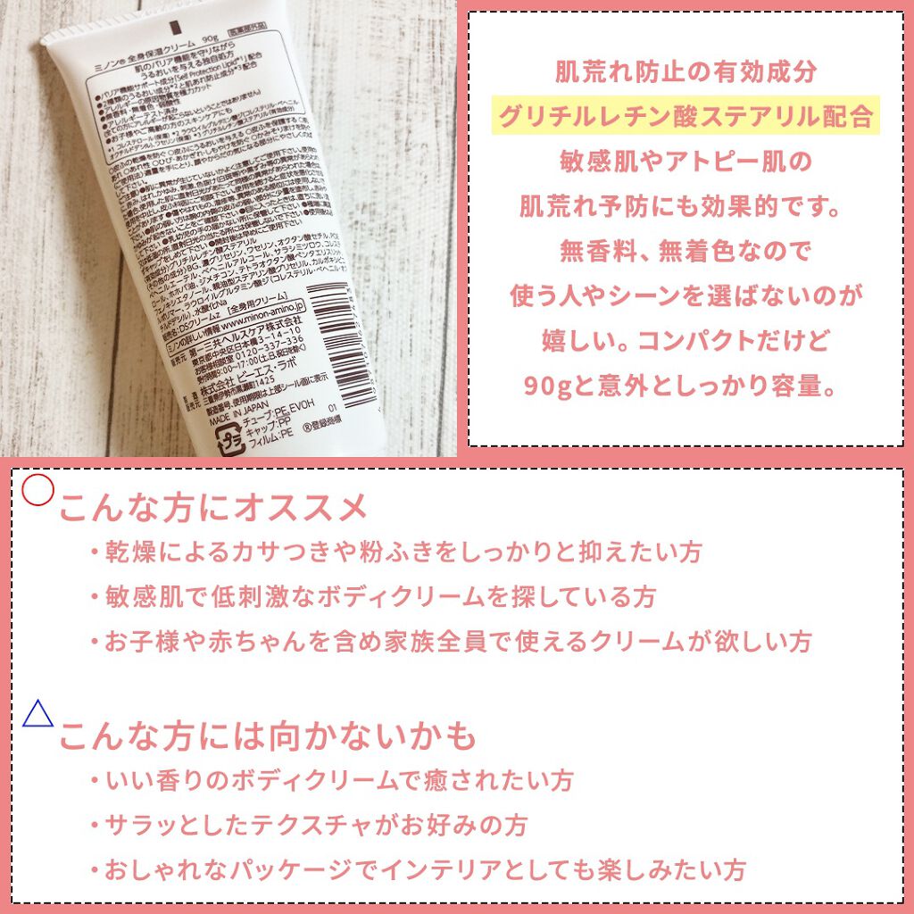 ミノン全身保湿クリーム|ミノンの口コミ 【粉吹き肌に相性抜群】 ボディクリームの中でも、 By 凛敏感肌30代前半 Lips