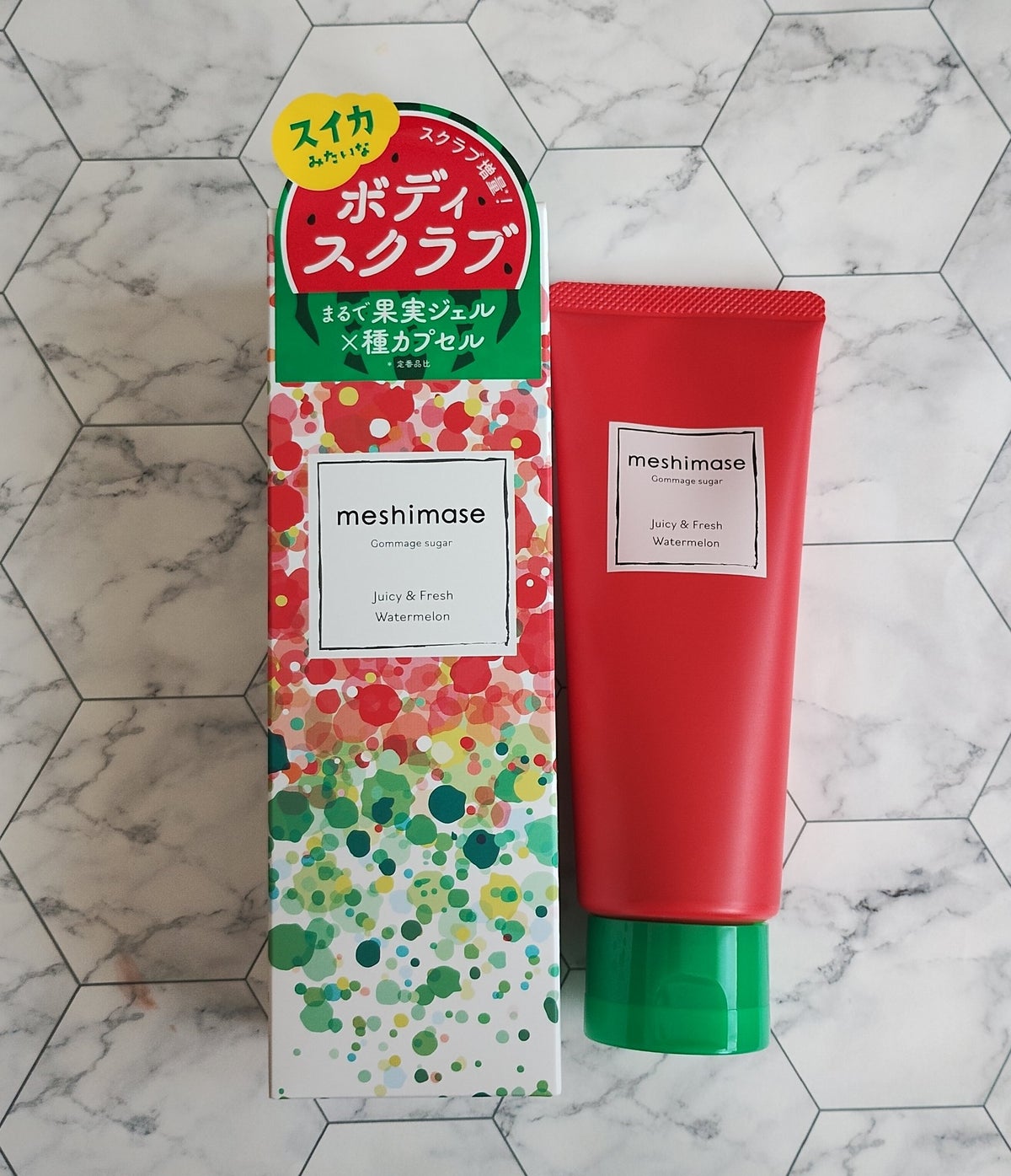 【2024年春新作スクラブ・ゴマージュ】meshimase ゴマージュシュガー スイカ|meshimaseの口コミ これから肌見せの時期に