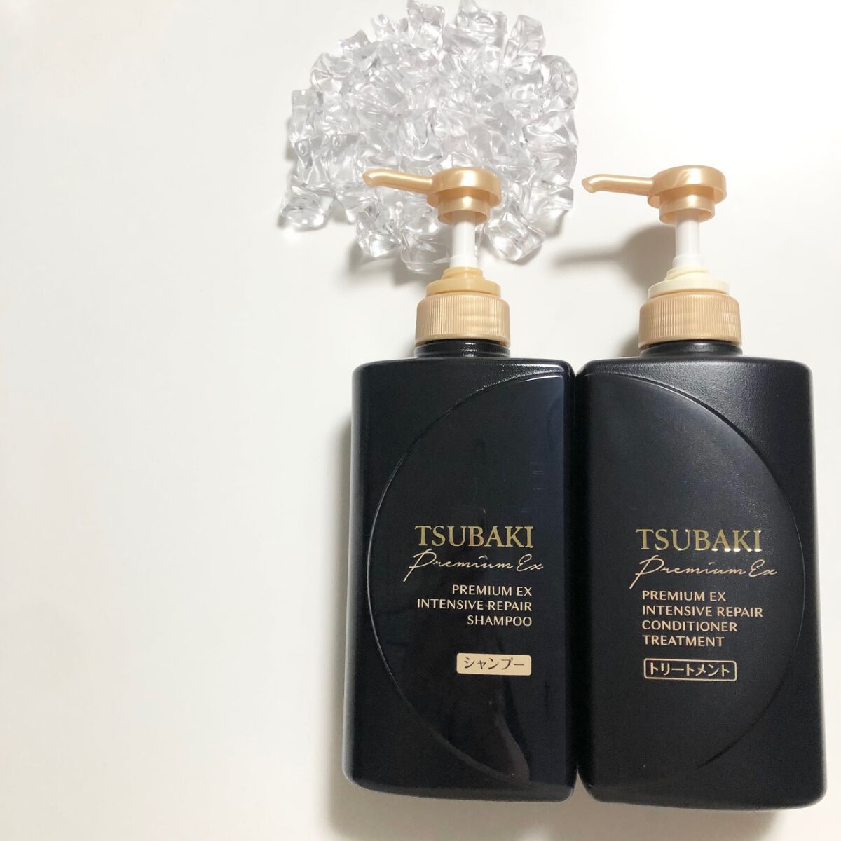 プレミアムex インテンシブリペア <シャンプー>/コンディショナー<ヘアトリートメント> |tsubakiの口コミ ボトルを合わせると丸